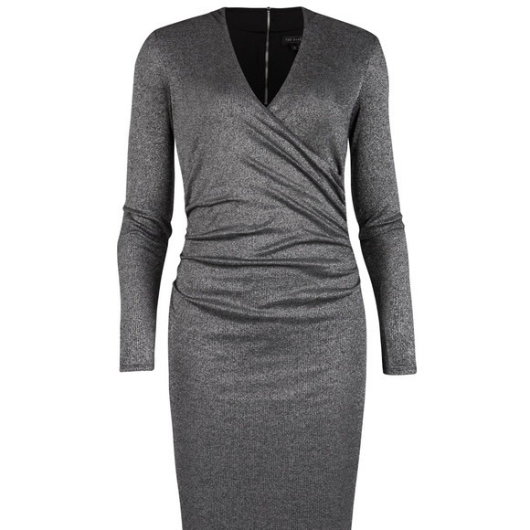 Ted Baker | Dresses | Ted Baker Silver Metallic V Neck Sexy Dress ...